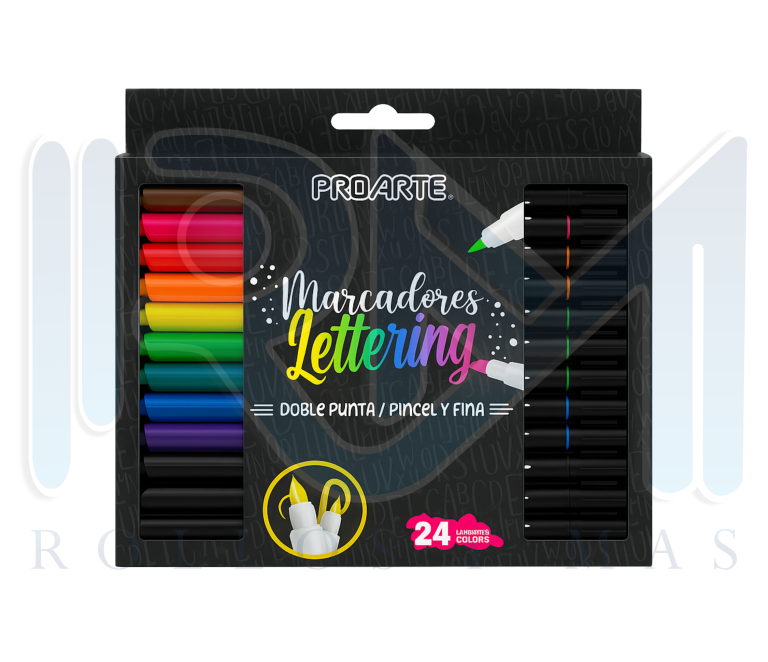 Marcador Lettering Doble Punta 24 Colores PROARTE – Rollos y Mas